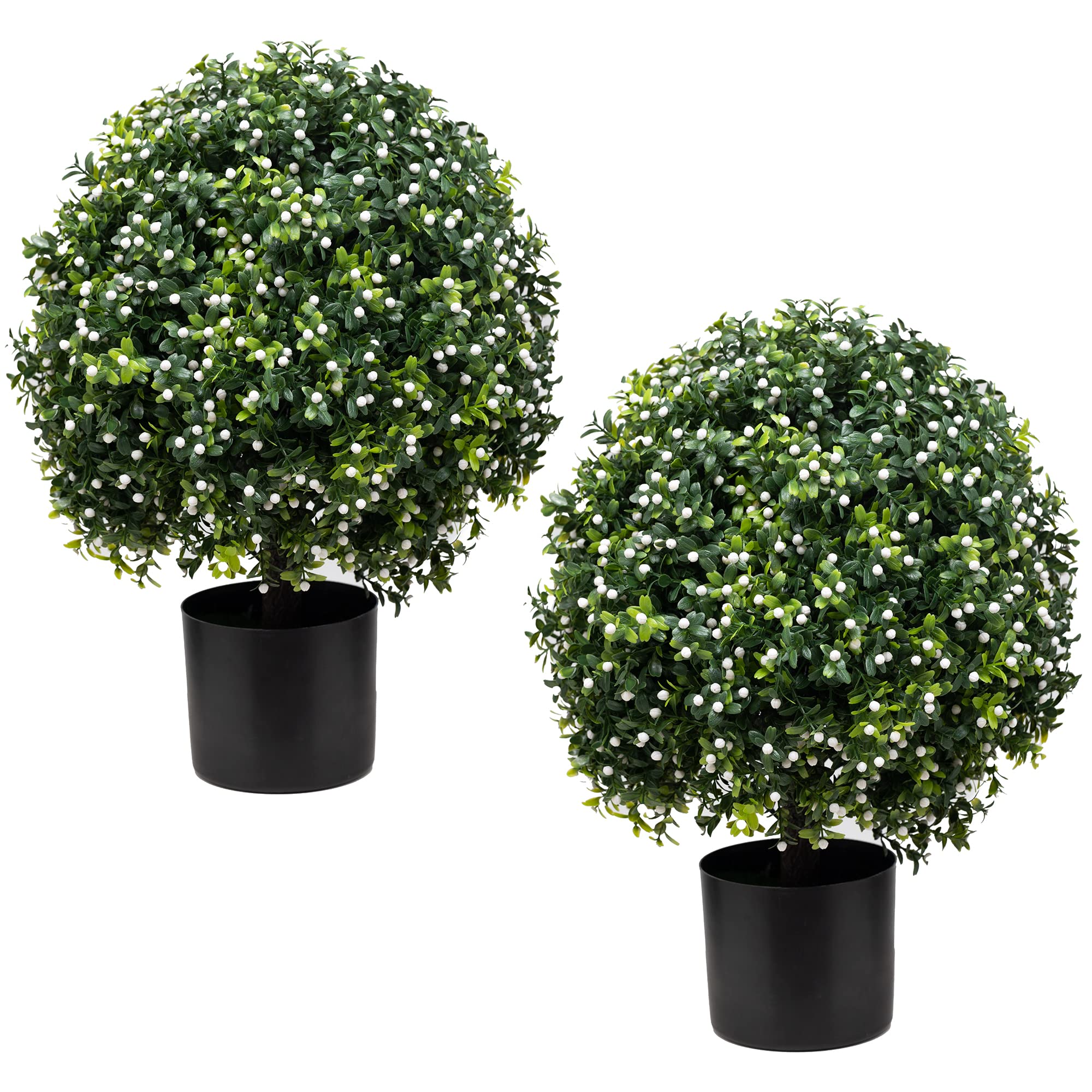 Two 20''T Artificial Boxwood Topiary Ball Trees Fake Bushes Shrubs UV Resistant Potted Plants Artificial Flower Buds Trees for Indoor Outdoor Home Garden