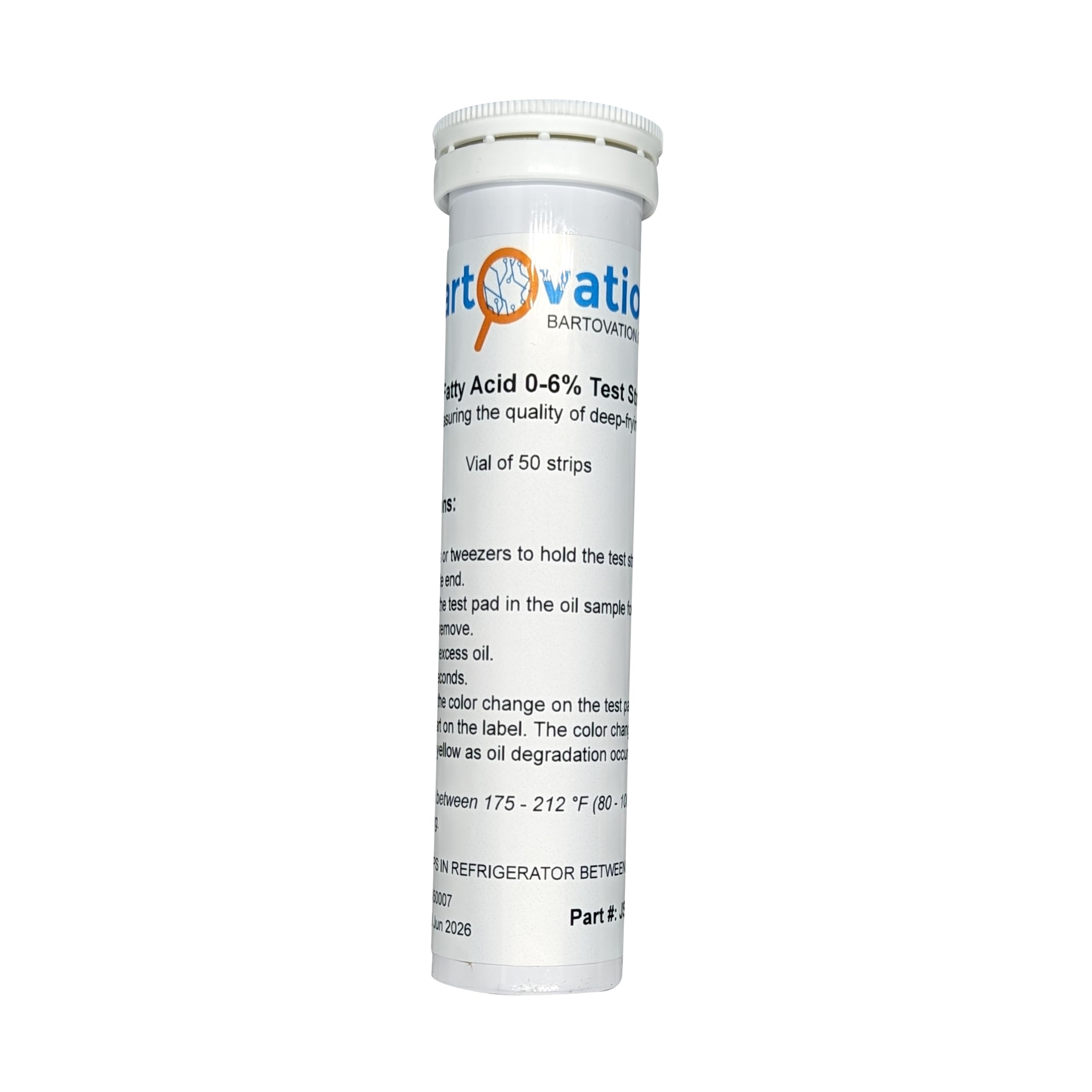 Frying Oil Quality Test Strips, High Range Free Fatty Acid (FFA) 6% [Vial of 50 Test Strips]