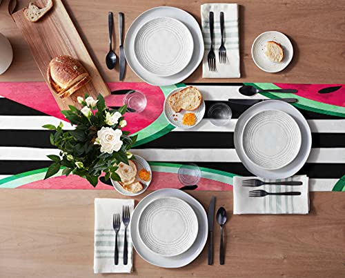Table Runners Cotton Linens Burlap Dresser Scarves Table Decor for Kitchen Dining Room Coffee Table Tropical Fruit Watermelon Pink Summer Stripe Black and White Background 13"x70"