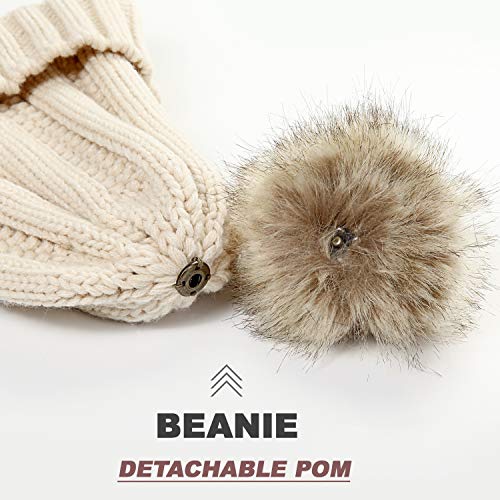 SAMZX Womens Winter Hat Thick Cable Knit Warm Beanie for Women with Faux Fur Pom Pom Hat Black