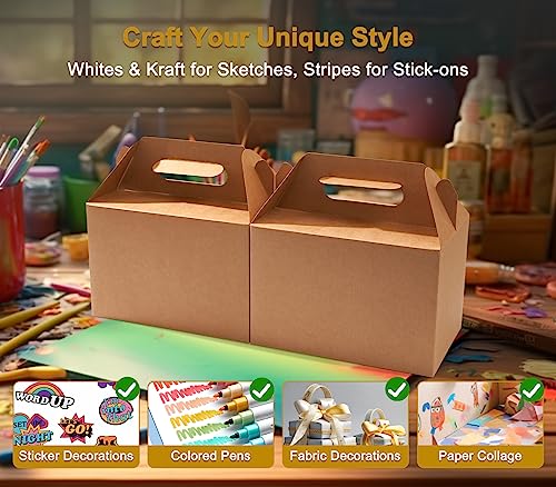 Happyhiram 10-Pack Large Gable Boxes Brown - 9x6x6 Inch Sturdy Kraft Paper Containers for Gifts, Box Lunches, Cookies, and Birthday Wedding, Welcome Boxes Easy to Assemble with Handles