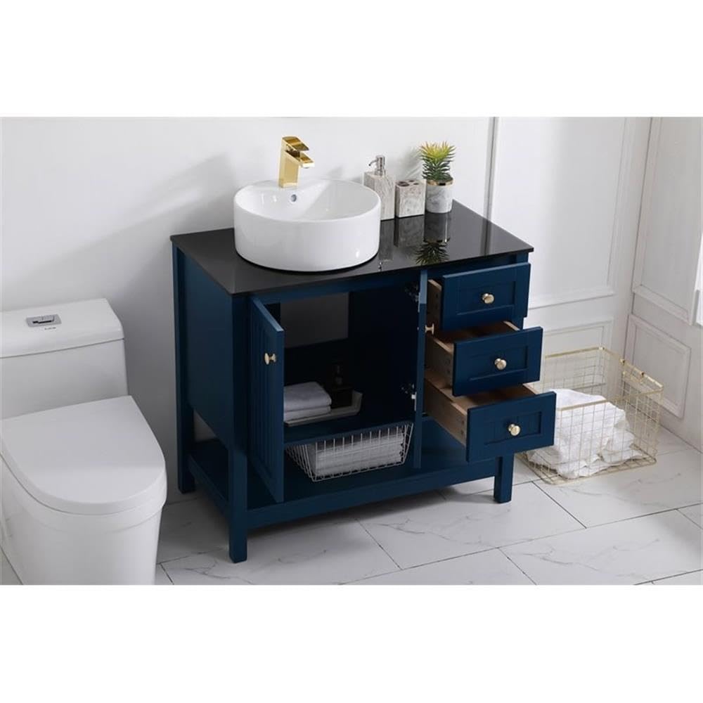 Elegant Kitchen and Bath 36 inch Vessel Sink Bathroom Vanity Cabinet - Blue