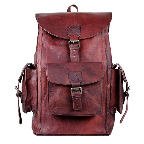 HULSH Vintage Genuine Leather Backpack For Men and Women Men’s Retro Classic Shoulder Rucksack Leather Travel Bags for College