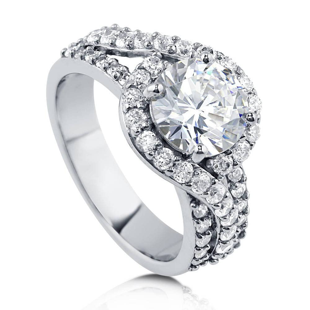 BERRICLE Sterling Silver Halo Wedding Engagement Rings Round Cubic Zirconia CZ Ring for Women, Rhodium Plated Size 7