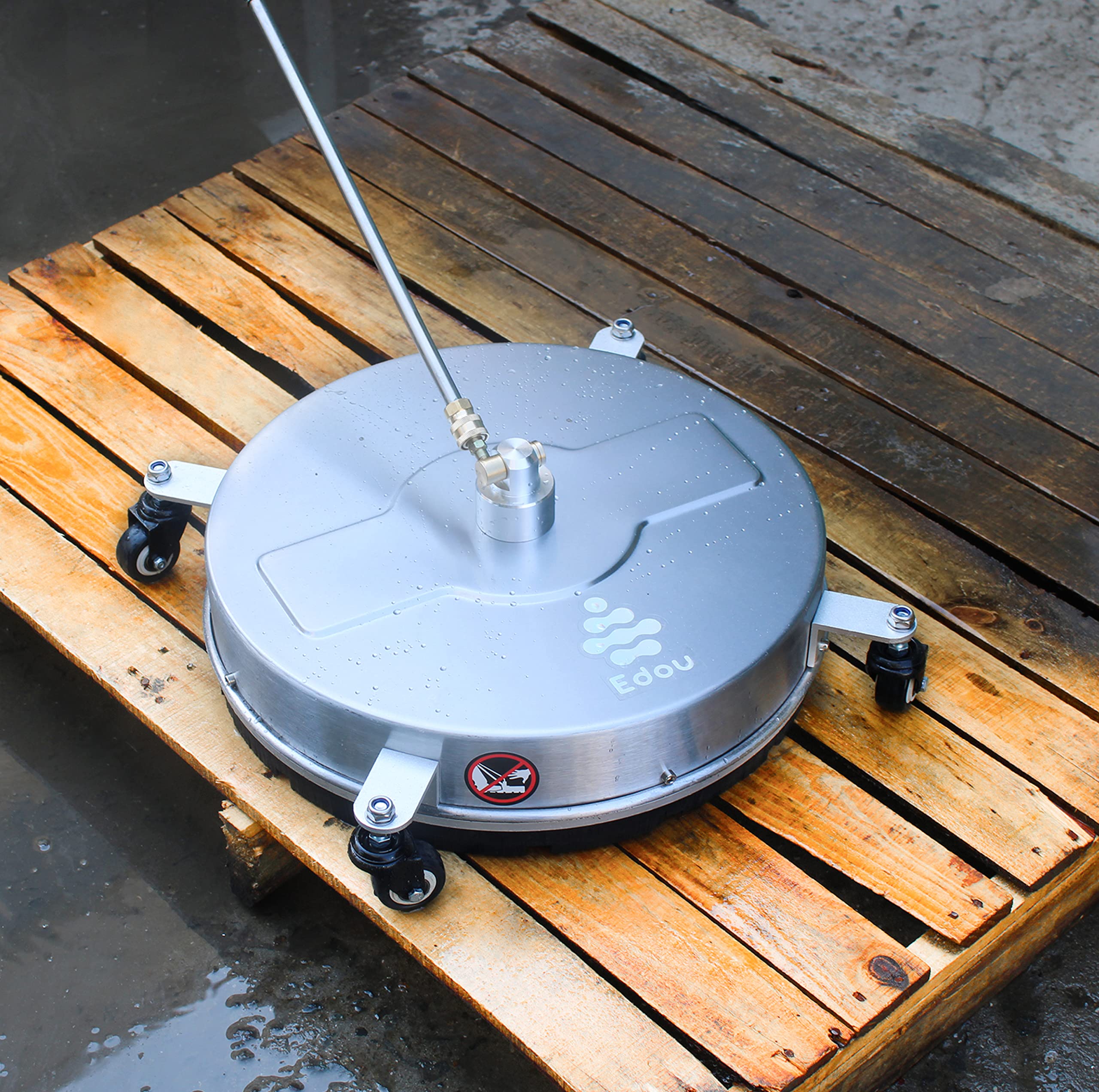 EDOU Direct Pressure Washer Surface Cleaner 20" with Wheels | Stainless Steel | Heavy Duty | 4,000 PSI Max Working Pressure | Includes: 2 Pressure Washer Extension Wand Attachments