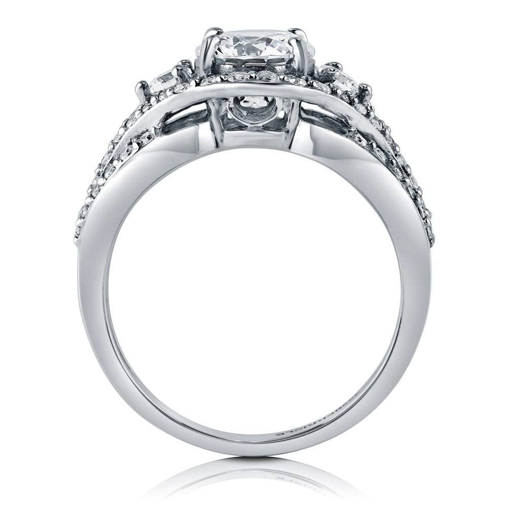 BERRICLE Sterling Silver 3-Stone Wedding Engagement Rings Round Cubic Zirconia CZ Ring for Women, Rhodium Plated Size 8