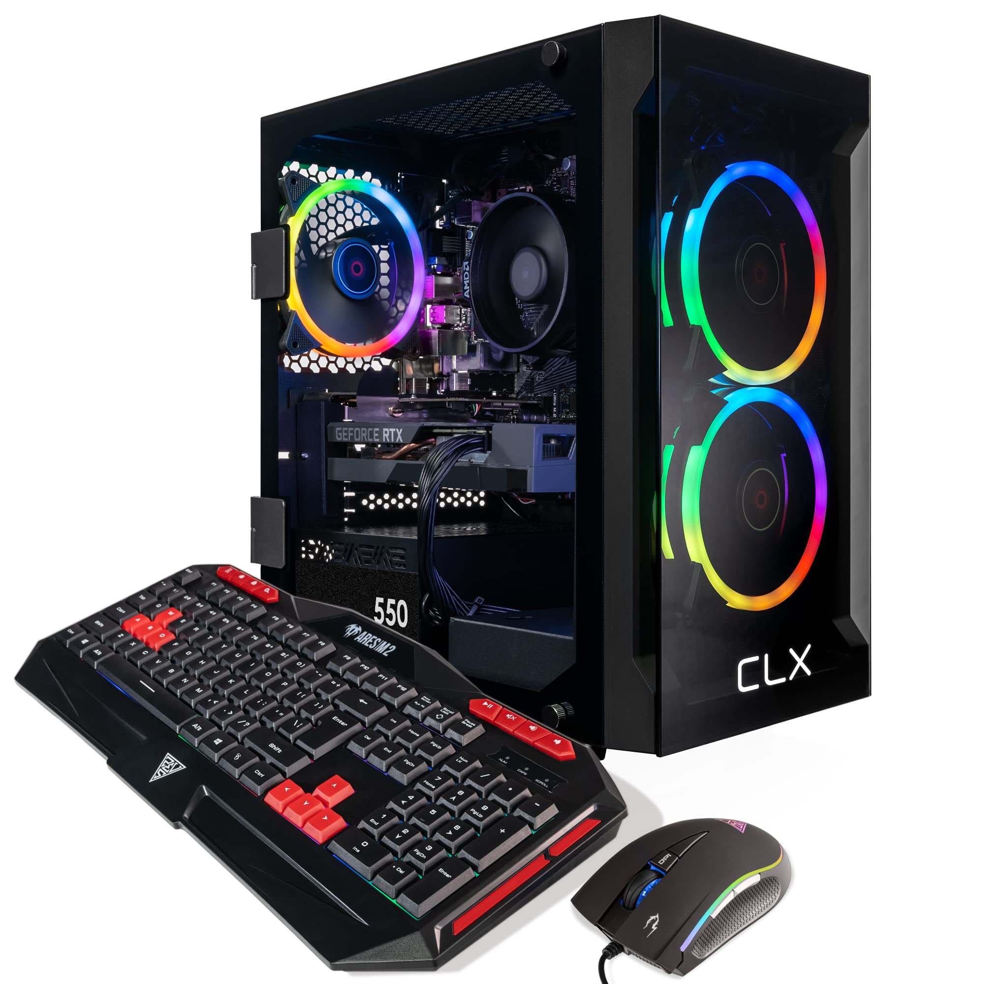 CLX Set Gaming Desktop - AMD Ryzen 7 5700X 3.4GHz 8-Core Processor, 16GB DDR4 Memory, GeForce RTX 3050 8GB GDDR6 Graphics, 500GB SSD, 2TB HDD, WiFi, Windows 11 Home 64-bit