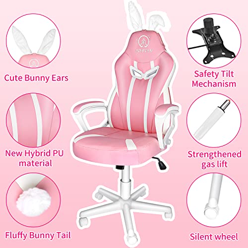 JOYFLY Pink Video Gaming Chair for Kids, Gamer, Girls, Teens Adults Computer Chair Silla Ergonomic Chair(Pink-White)