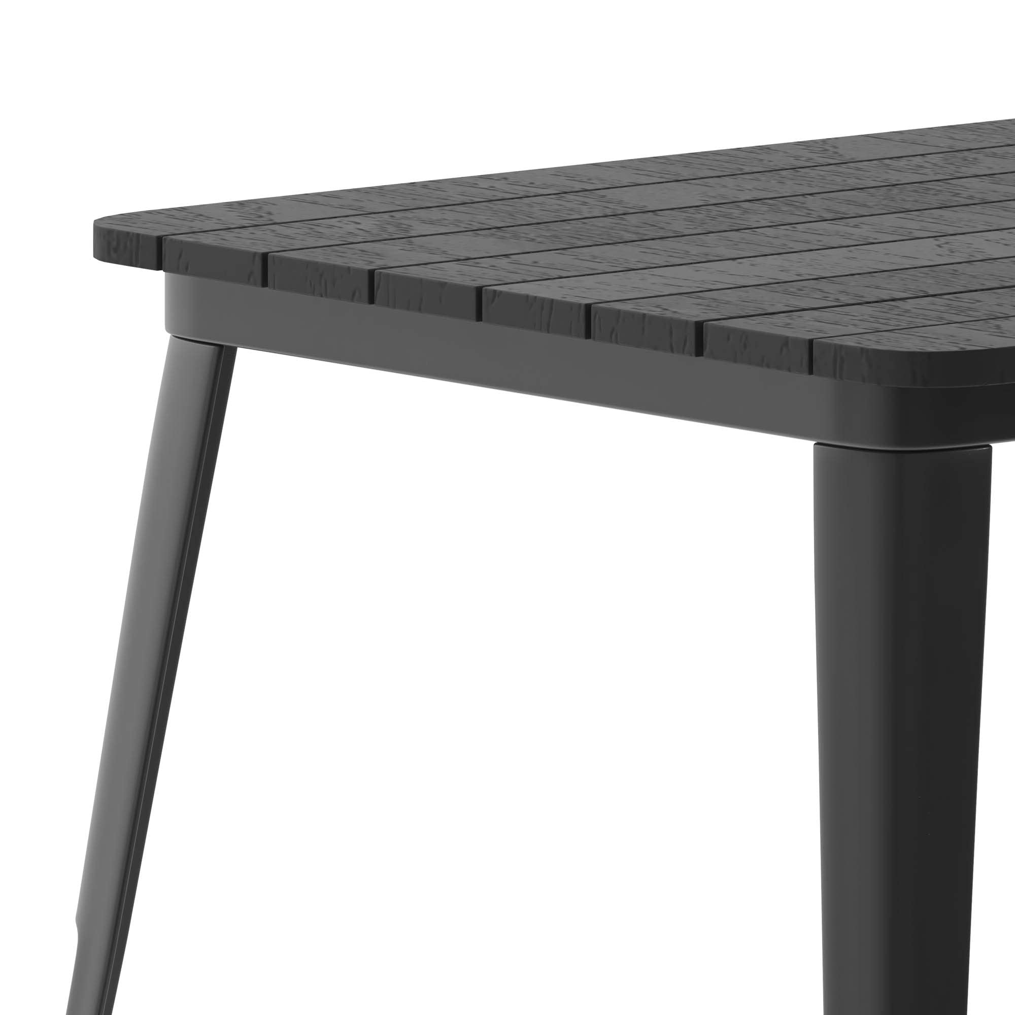 Flash Furniture Declan Commercial Outdoor Dining Table with Umbrella Hole, All Weather Poly Resin Top and Steel Base, 30" x 60", Black/Black