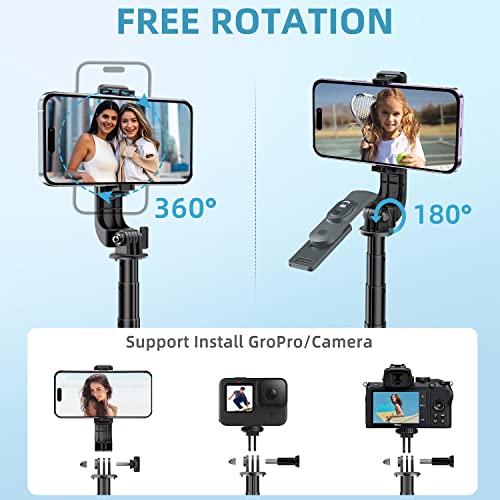 MACOO Selfie Stick Phone Tripod with Remote Upgrade Quadripod Design 40'' Extendable Rechargeable Bluetooth Control Mini Compact Lightweight for Travel Compatible iPhone Samsung All Cell Phone… Black