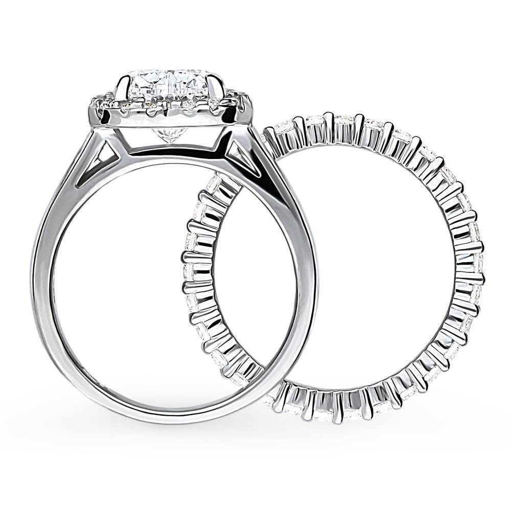 BERRICLE Sterling Silver Halo Wedding Engagement Rings Cubic Zirconia CZ Heart Ring Set for Women, Rhodium Plated Size 7