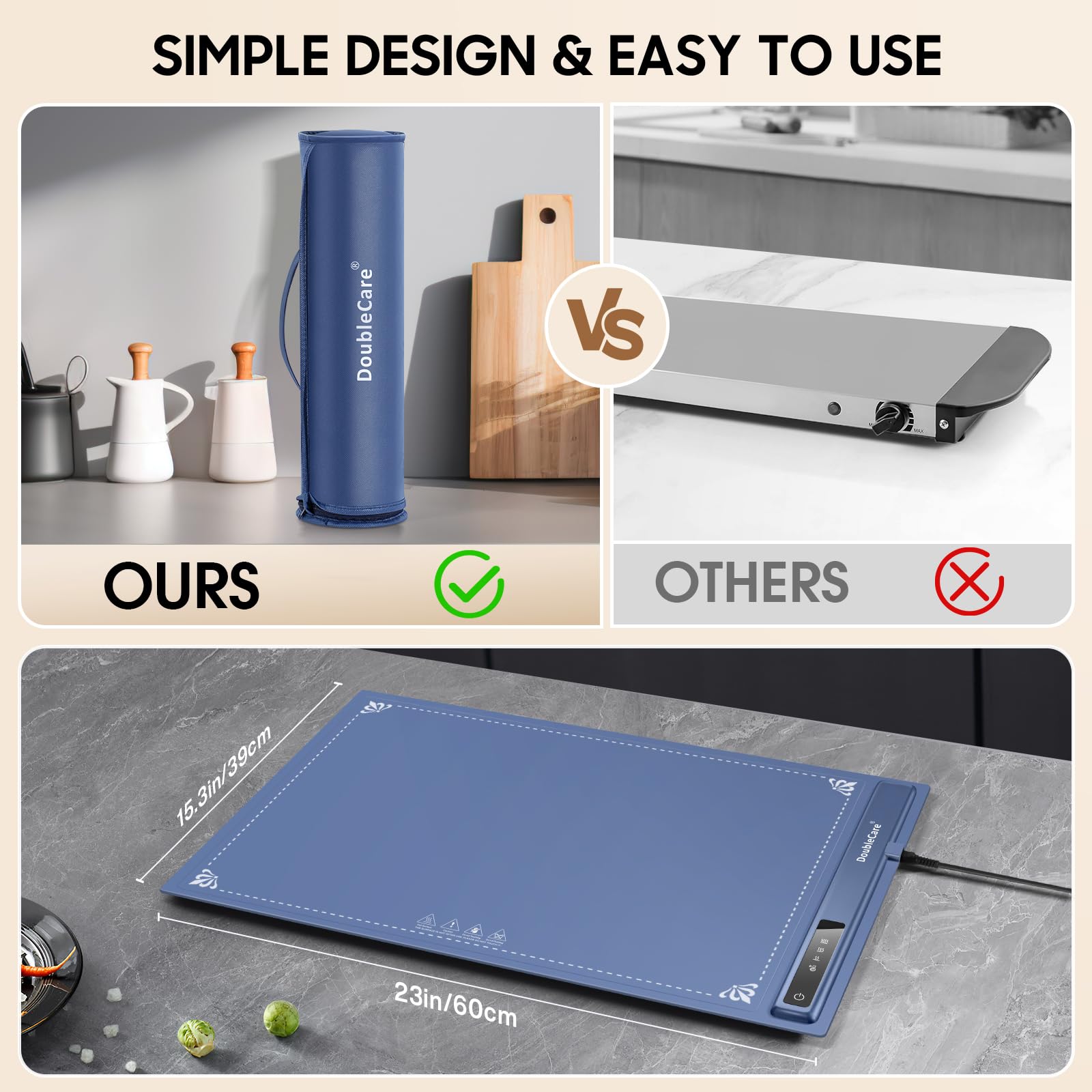 DoubleCare Silicone Heating Mat for Food, 2024 New Electric Heating Tray Roll up with 3 Temperature Settings, Portable Fast Heating Mat for Parties, Buffets party, Restaurants, Home Everyday Use