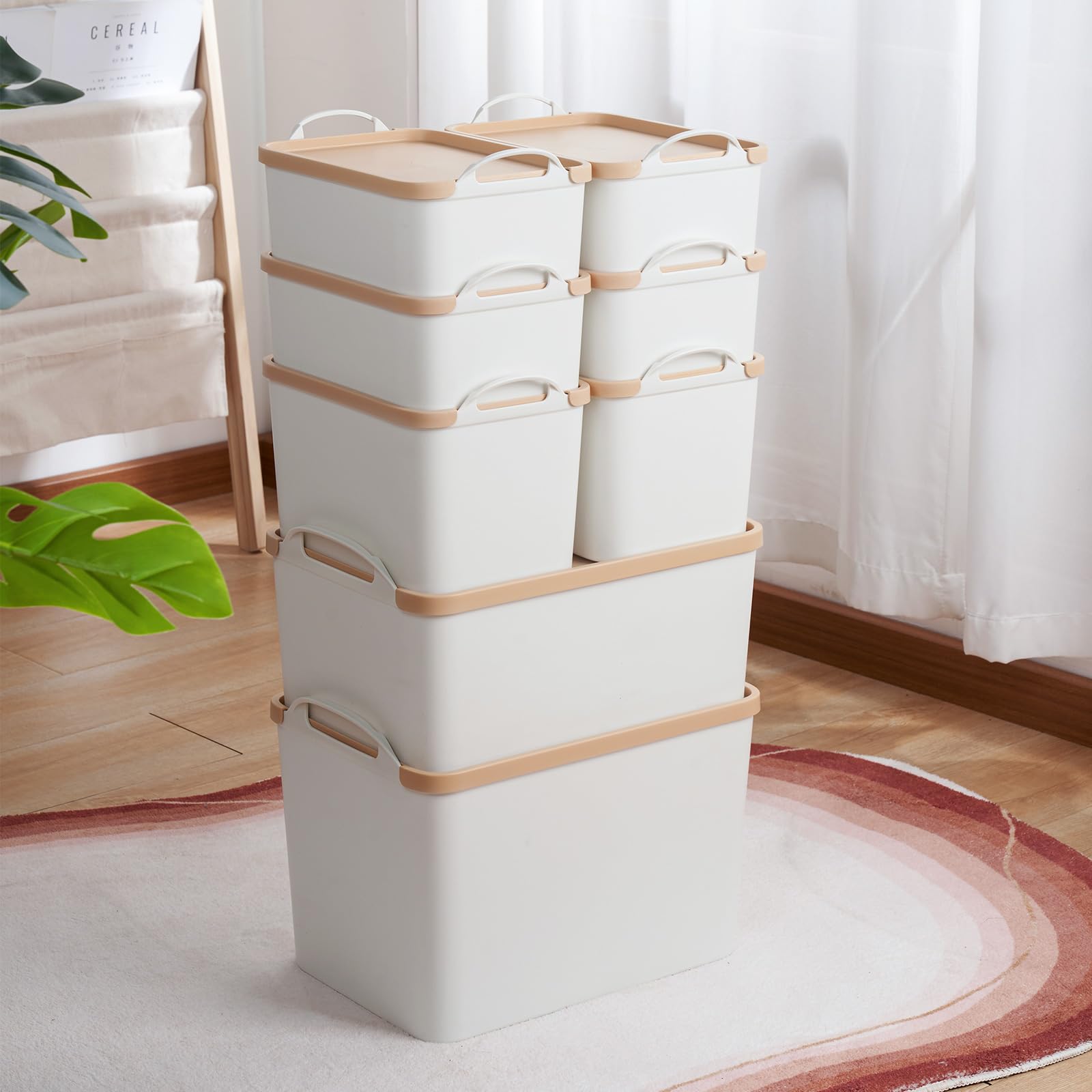 FITYE-KY 8 pcs Storage Bins with Lids Plastic Storage Containers for Shelves Drawers Desktop Closet Playroom Classroom Offic（Yellow）
