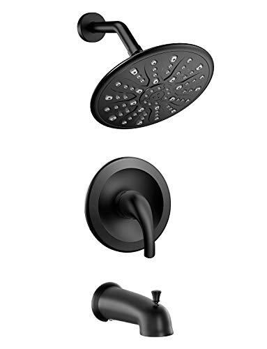 EMBATHER Shower System with Valve, 9-Inch Tub and Shower Faucet Set (Rough-in Valve Included) with 9'' Large Rain Shower Head and Tub Spout, Single-Handle Tub and Shower Trim Kit, Matte Black