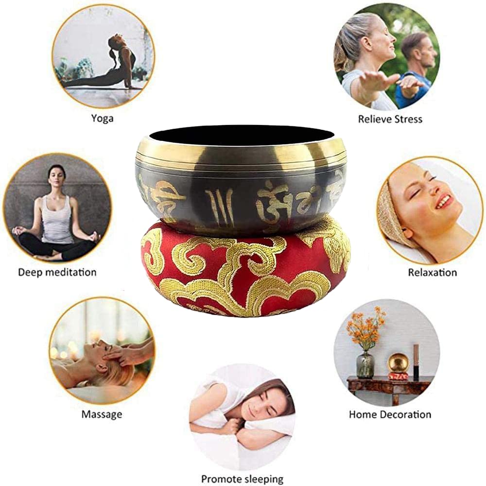 Tibetan Singing Bowl Set (3.2 inch) with Meditation Singing Bowl, Tingsha Cymbals for Healing, Yoga, Meditation, Mindfulness and Relaxation