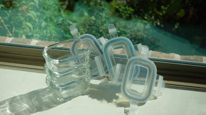 GENICOOK Borosilicate Glass Small Baby-Size Meal and Food Storage Containers, Rectangular Shape - 6 pc Set (3 Containers - 3 Matching Lids)