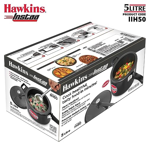 Hawkins 5 Litre Instaa Pressure Cooker, Induction Inner Lid Cooker, Tall Body Hard Anodised Cooker, Best Black Cooker, Black (IIH50)