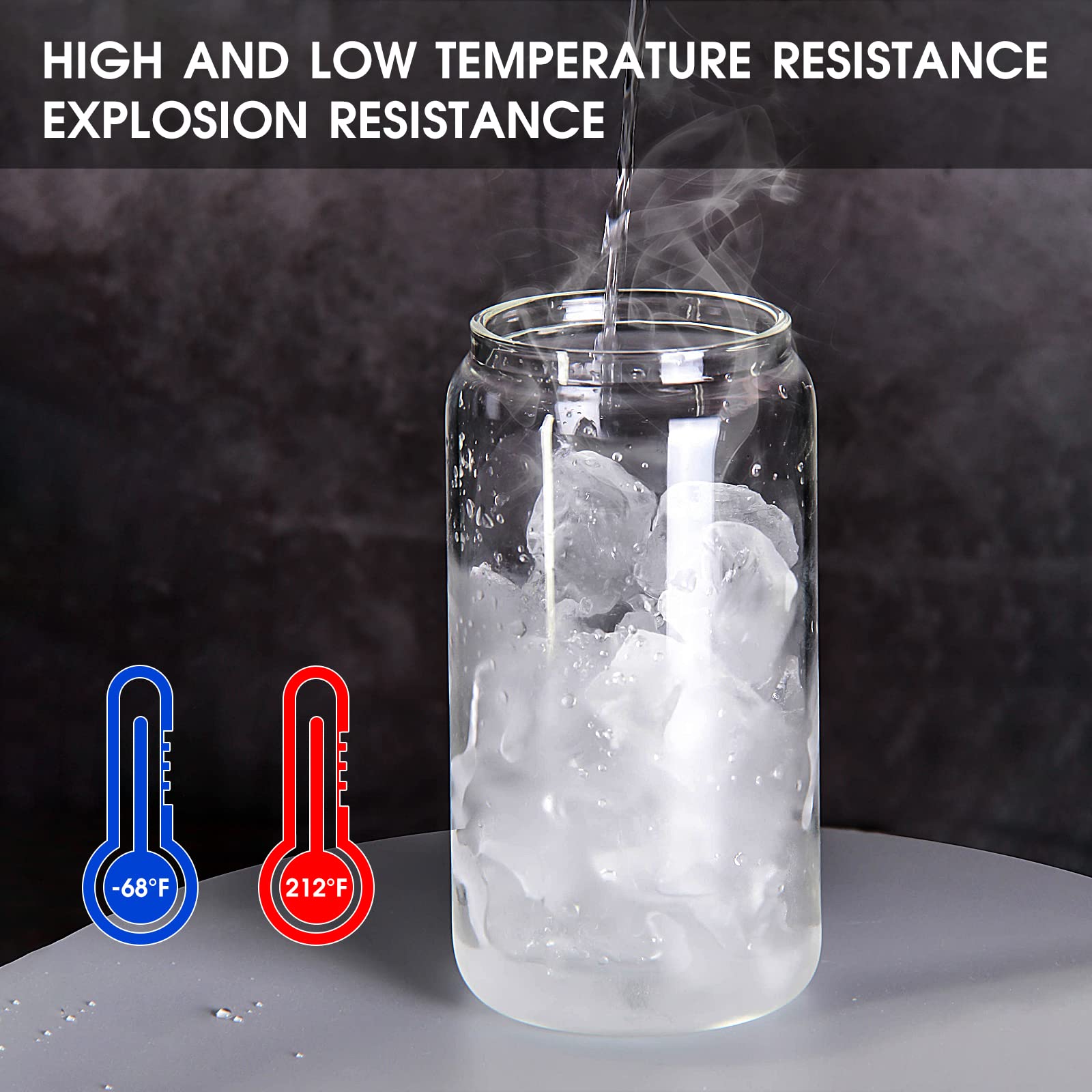 DESIYUE 4 Pcs Drinking Glasses with Bamboo Lids and Straws - 16oz Beer Can Shaped Drinking Glasses, Iced Coffee Cups, Cute Tumbler Cup Great for Soda Tea Cocktails