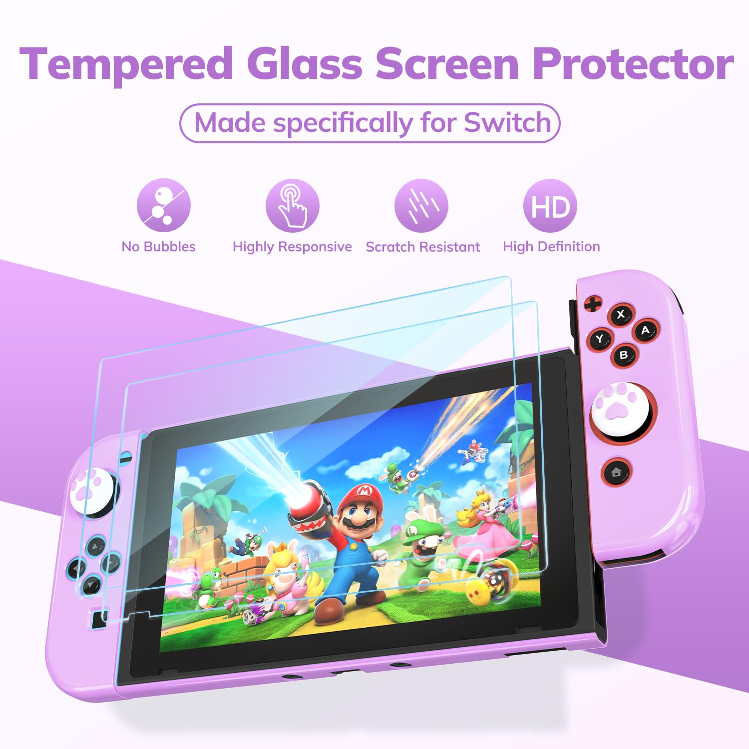Younik Switch Carrying Case, 16 in 1 Switch Case Accessories Purple for Switch Original Model Includes Switch Travel Case Girls, Protective Case Cover, Screen Protector, Switch Game Case and More