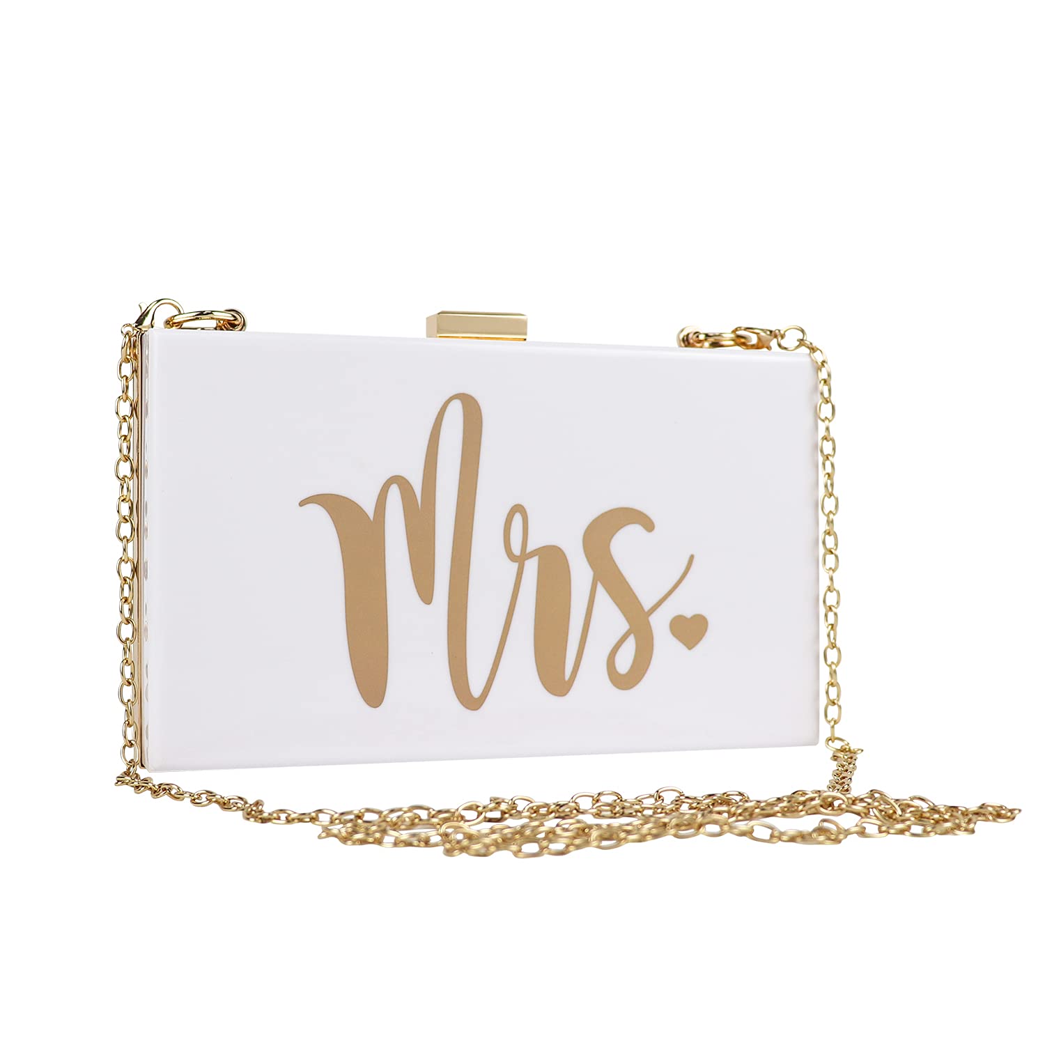 Bride Clutch Mrs Purse Acrylic with Long and Short Chain Strap, Gift for Bride/Honeymoon/Bridal Shower/Wedding