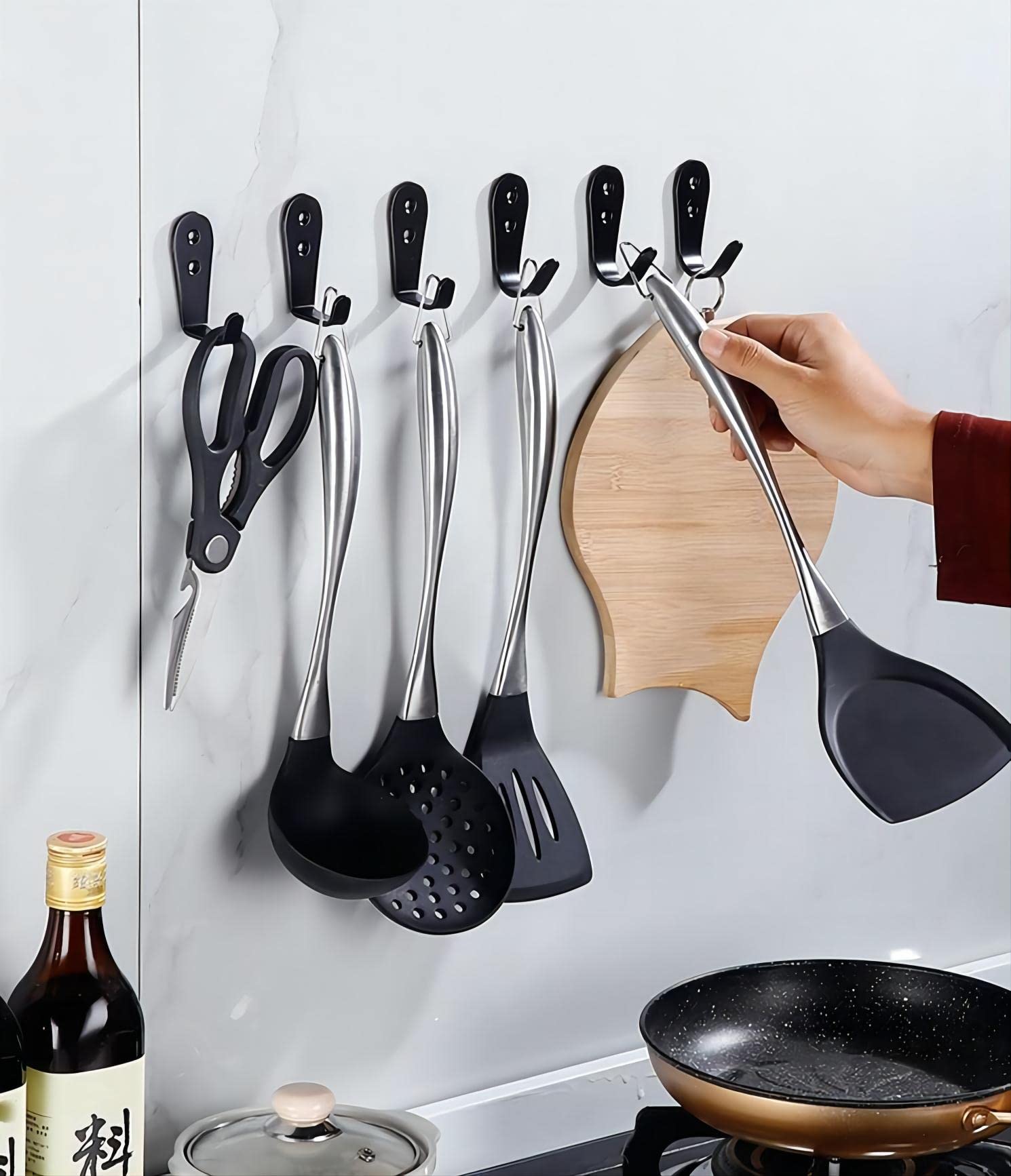 GSLSTGS 4 Pcs Black Coat Hooks for Wall, Heavy Duty Hooks for Hanging Coats No Rust Hooks Wall Mounted with Screws for Key, Towel, Bags, Cup, Hat Indoor and Outdoor (Black-4pcs)