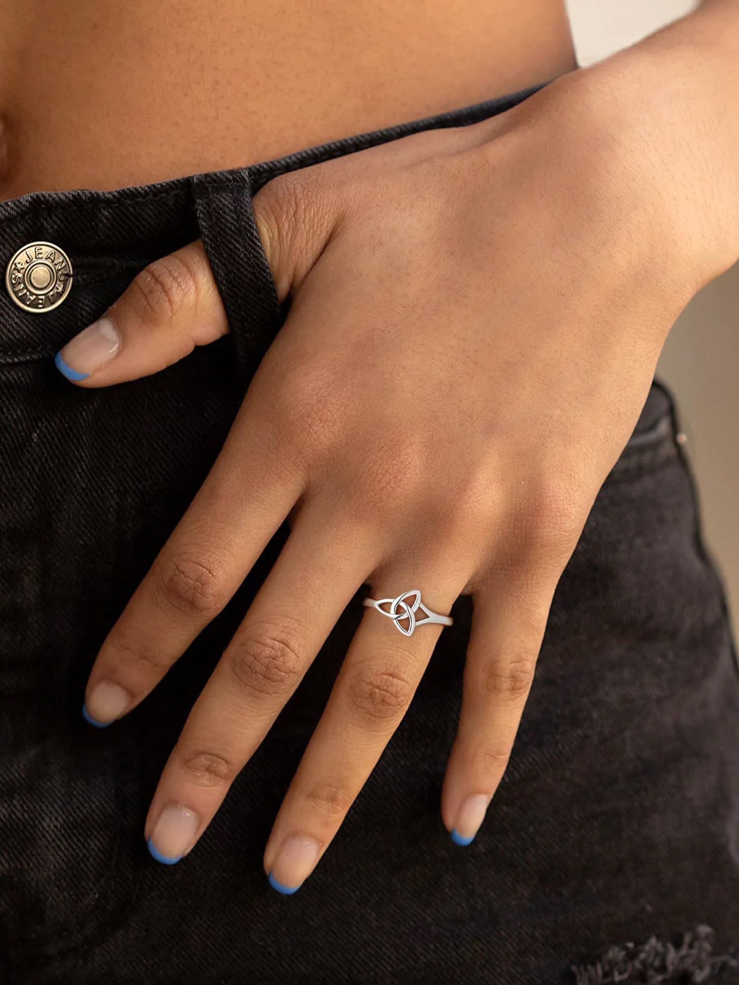 ChicSilver 925 Sterling Silver Ring for Women Triquetra Celtic Knot Promise Ring Simple Classic Irish Eternity Wedding Band Size 7