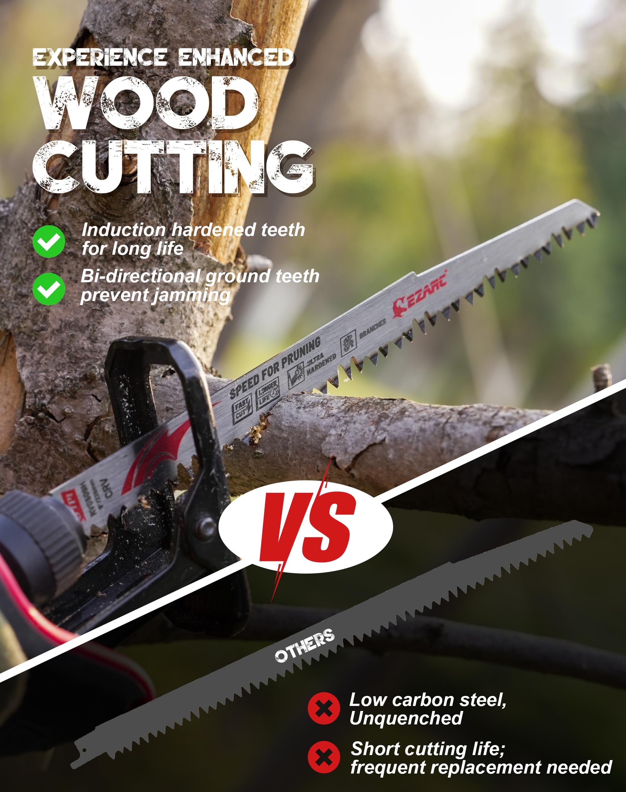 EZARC Wood Pruning Reciprocating Saw Blade 9 Inch, Fleam Ground Teeth Pruning Saw Blades for Tree Trimming, Wood/Wet Wood Cutting, 5 Pieces
