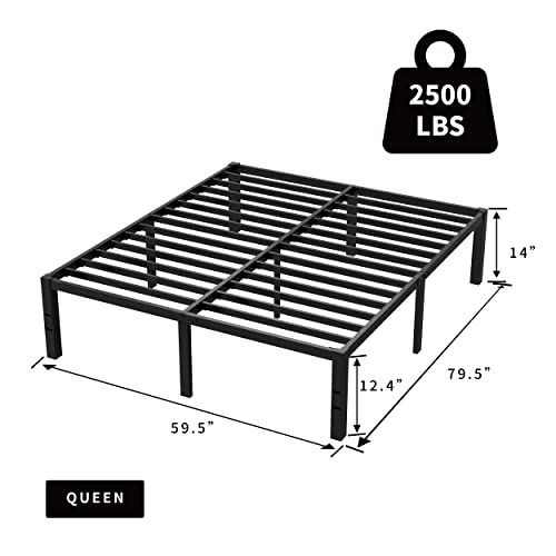 MAF Queen Bed Frame Size 14 Inch Metal Heavy Duty Platform Bedframe with Steel Slats Support Noise Free Queen-Bed-Frame, No Box Spring Needed