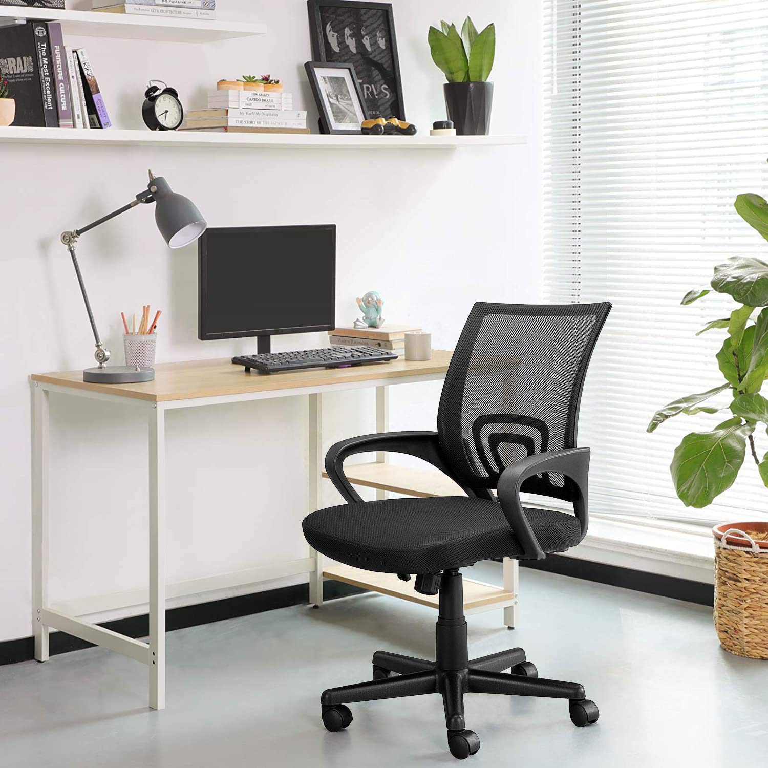 BOSSIN Office Chair Mesh Desk Chair Ergonomic Computer Chair with Lumbar Support Modern Executive Adjustable Chair Rolling Swivel Chairs for Women Men,Black (Black)
