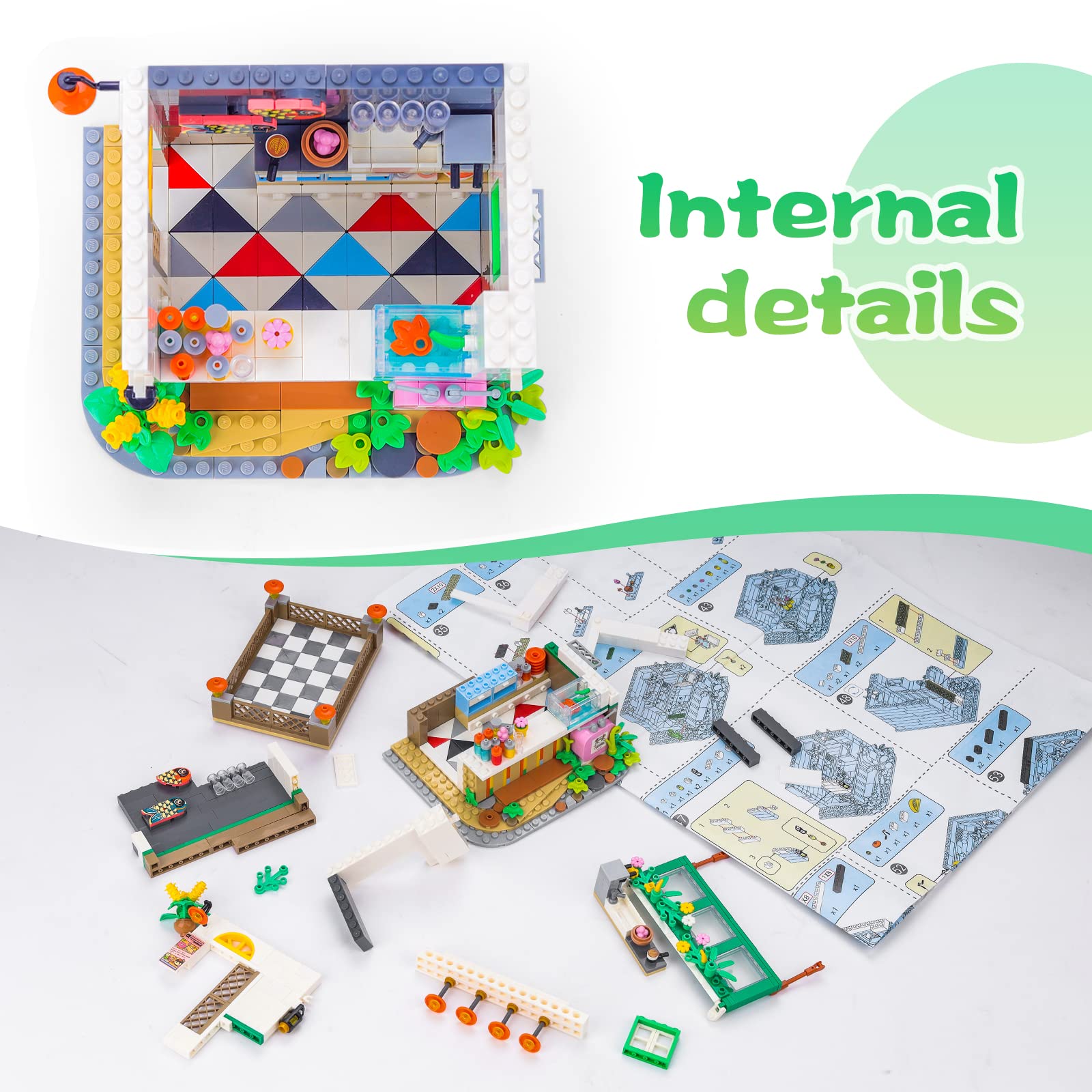 Chifavortoo Flower House Building Set Toys for Kids, Coffee Shop Dessert Micro Mini Building Block Kits Compatible with Lego with Light and Acrylic Display Box, Nice Gift Box 643pcs