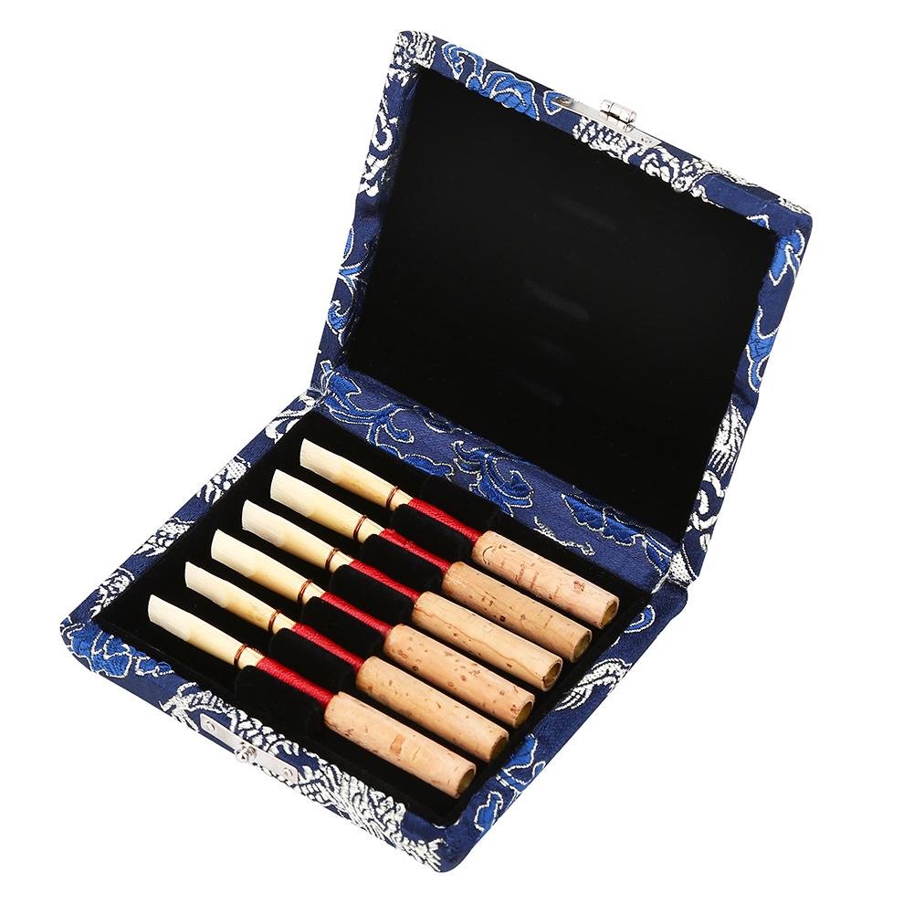 Oboe Reed Case,Oboe Reed Oboe Reeds Protect Against Moisture Wooden + Silk Cloth Cover Reed Case Holder Storage Box for 6pcs Oboe Reeds Maple Wooden (Blue) Oboe Reed Case Blue Box Kit Reeds Moistu