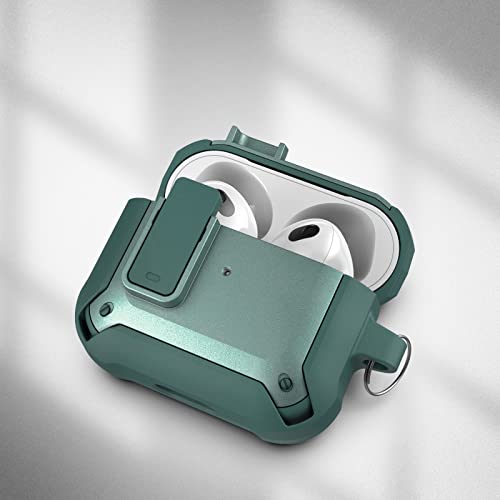 Encased X-Armor Compatible with Airpods 3 Case (3rd Generation) Protective Carabiner Keychain with Lid Lock (Metallic Green)