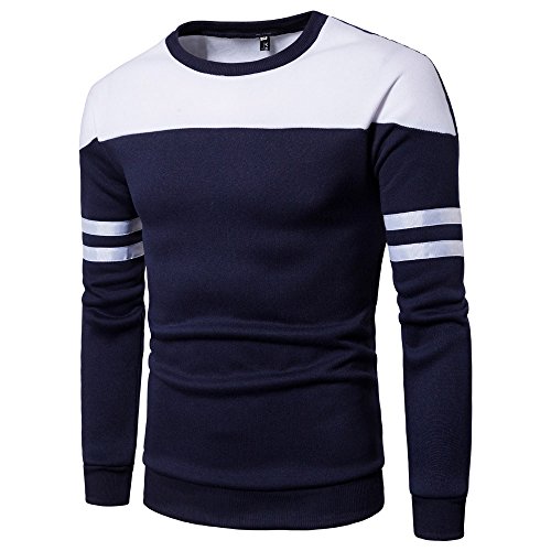 Thenlian Men's Long Sleeve Patchwork Pullover Sweatshirt Top Tee Outwear Blouse(L, Navy )