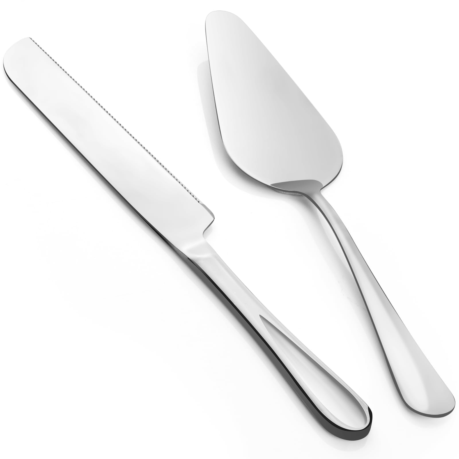 FTAKRY 2-Piece Premium Cake Cutting Set, Exquisite Knife and Server with Serrated Design, Includes Cake Knife and Pie Spatula for Pastry, Pizza and Desserts (Silver)