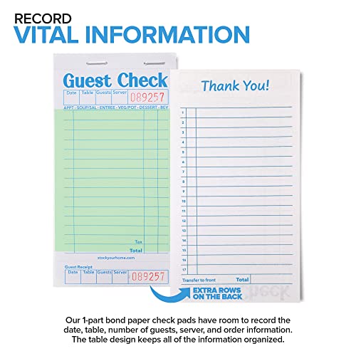 Stock Your Home Green Guest Check Books for Servers (10 Pack) Server Note Pads, Waiter Checkbook, Food Receipt Book, Restaurant Order Pad, Paper Checks, Waitress Accessories, 500 Total Tickets
