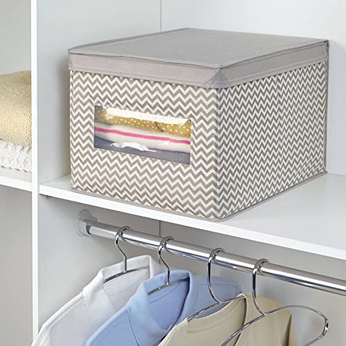 MetroDecor mDesign Fabric Closet Storage Organizer Box with Lid for Clothing, Shoes, Handbags, Jeans - Large, Taupe/Natural