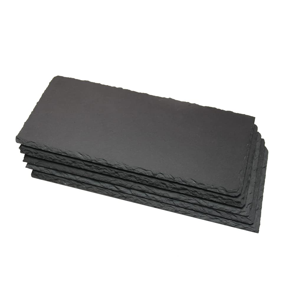 Fansch 5 Pack 12" x 5.5" Black Natural Slate Cheese Board with Natural Edge for Kitchen Dining Party, Stone Plates for,Cake Fruit Meat Appetizers Dried Fruits Display board, Set of 5 (12"x5.5")