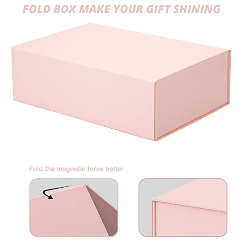 MONDEPAC Gift Box 11x7.5x3.5 Inches,Pink Gift Box with Magnetic Lid,Large Gift Box Contains Card, Ribbon, Shredded Paper Filler Gift Box for Valentine's Day Gift Packaging