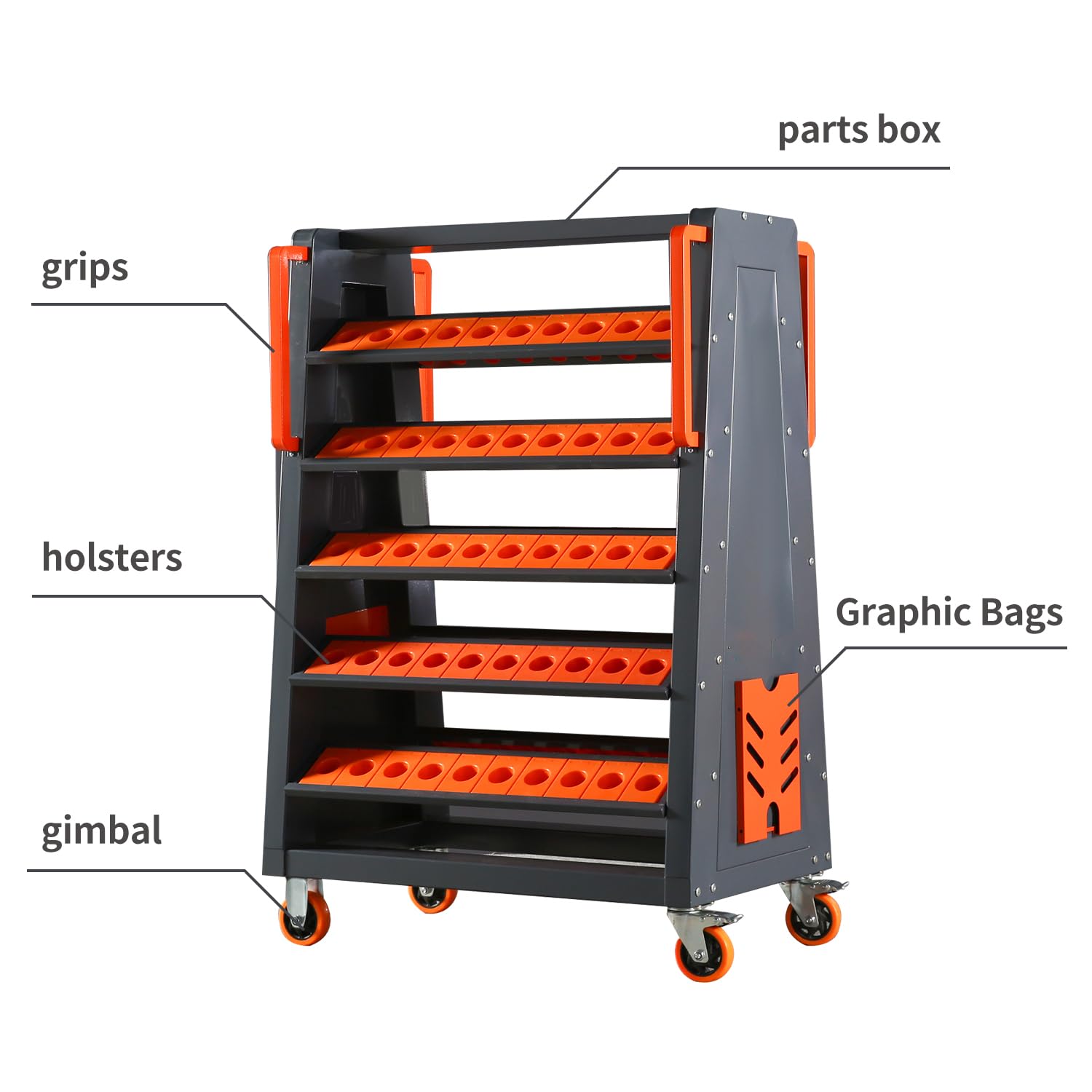 CNC Tool Rack, 5-Row CNC Tools Holder Cart, Mobile CNC Tool Storage Cart, CNC Rolling Carts with Wheels, CAT40 Tool Holder for Storehouse Factory Garage