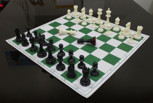 StonKraft 17'' x 17'' Tournament Chess Vinyl Foldable Chess Game with Solid Plastic Pieces (with Extra Queen) - Ideal for Professional Chess Players