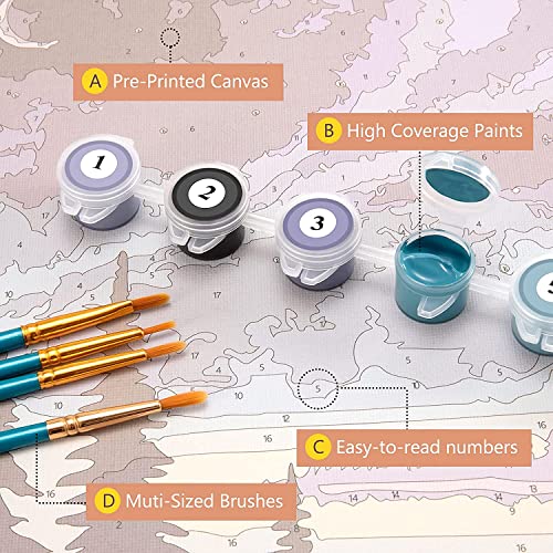 Magicfly 3 Pack Paint by Number for Adults Beginner, Moon Lake Landscape DIY Painting by Number Kit, Easy Acrylic Paint by Numbers on Canvas, 9x12 Inch, Include 10 Multi-Sized Brushes