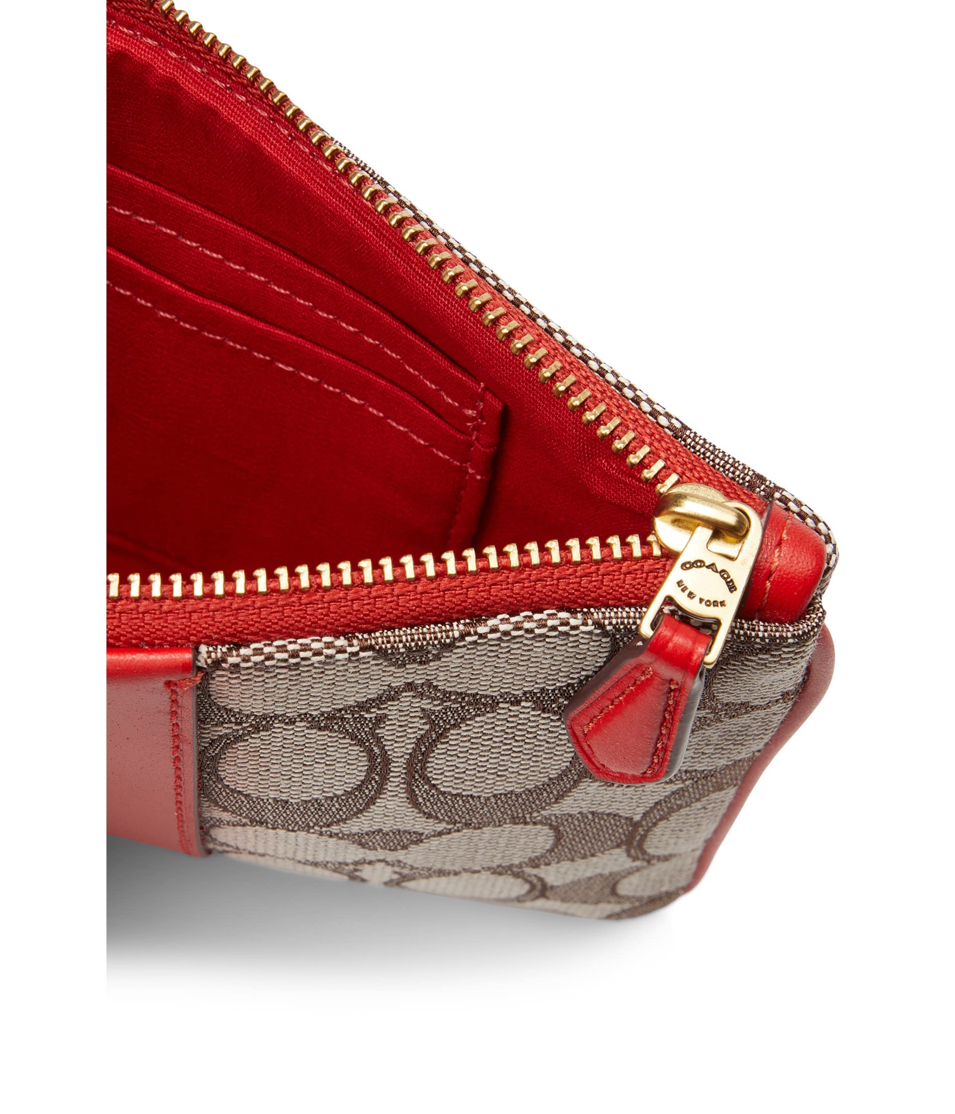 COACH Box Program Signature Jacquard Small Wristlet Cocoa Sport Red One Size