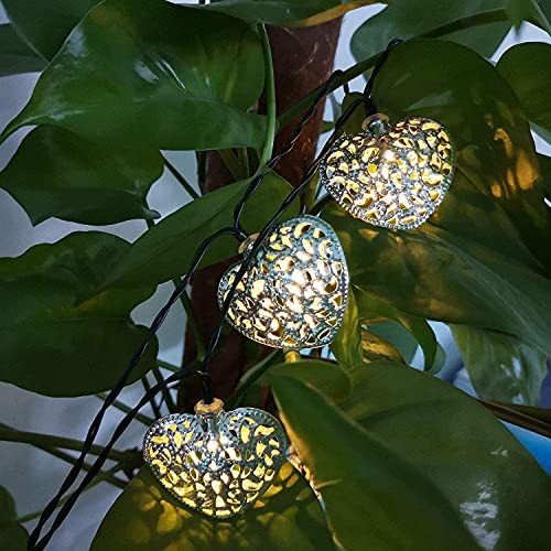 YUEWEIWEI Solar String Outdoor Garden Light Rustproof Silver Heart Shaped LED Light 20 LED Solar Fairy Tale String Light Garden Light Home Decoration