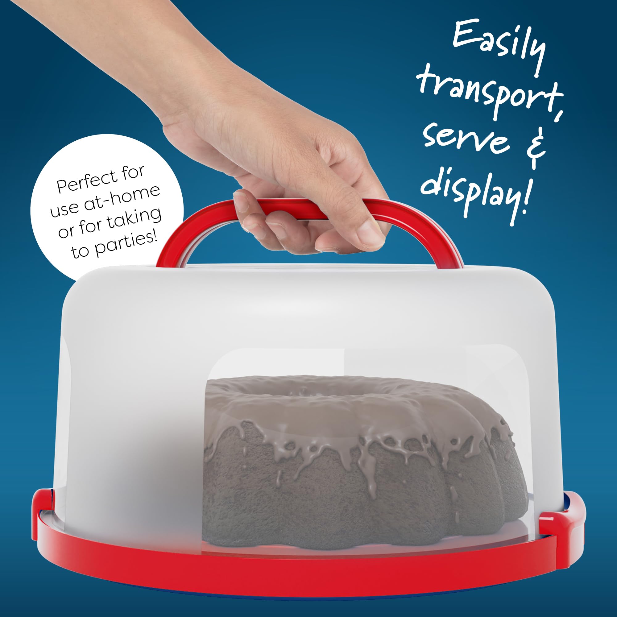 Cake Cupcake Carrier with Lid and Handle + Cake Stand Plate with Dome | 10" Round Cake Container Holder with Cover | Plastic Pie Carrier Cake Storage Container | Bunt Keeper Platter Tray for Transport