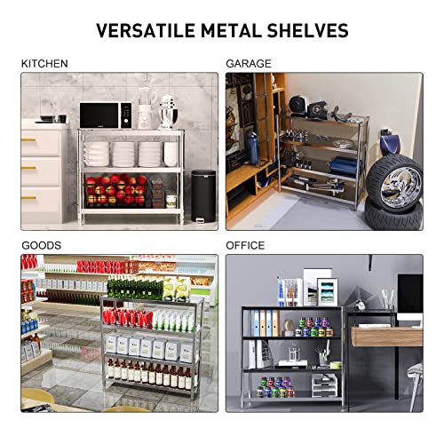 storage rack, 3Tier Shelf Adjustable Stainless Steel Shelves, Sturdy Metal Shelves Heavy Duty Shelving Units and Storage for Kitchen Commercial Office Garage Storage, 47L X 16W X 31.5H 660Lbs Total