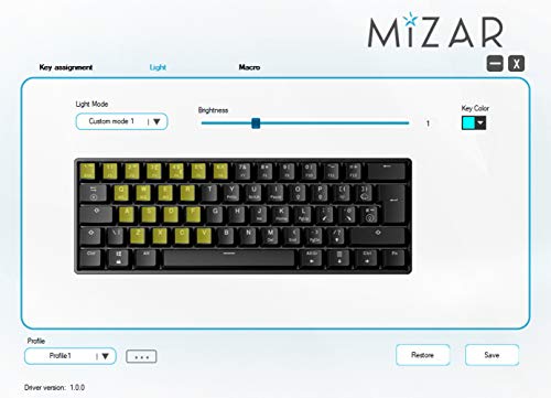Mizar MZ60 Luna Mechanical Gaming Keyboard | 60% Keyboard 62 Key ANSI US Layout | RGB LED Backlit | Anti Ghosting NKRO | Progammable Macro Keys | Hotswap Gateron Optical Blue Switches | White