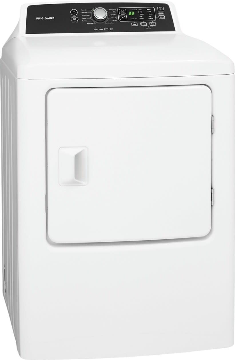 Frigidaire FFRG4120SW 6.7 cu. ft. Large Capacity Free Standing Gas Dryer, 10 dry cycles, Quick Dry, Active Wear, Sanitize, Eco Dry, Anti-Wrinkle, Reversible Door option, in White