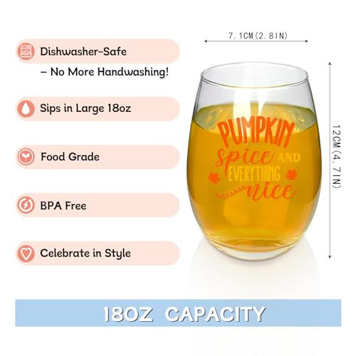 CNVOILA Fall Wine Glass Set: Stemless Drinking Glasses & Cups for Thanksgiving, Autumm Halloween Decor & Decorations, Pumpkin Mugs Cuos Perfect Fall Gifts 4pc