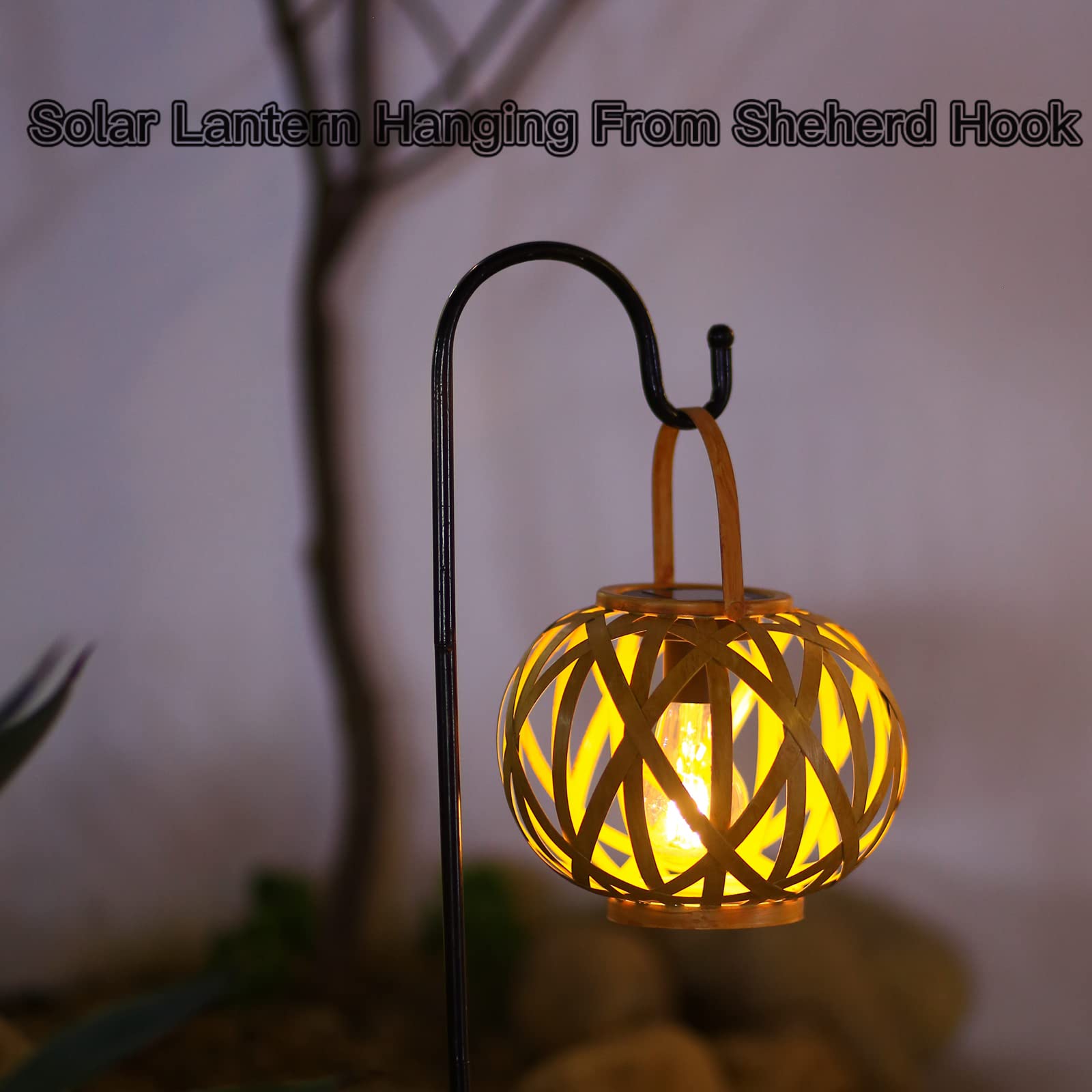 Solar Metal Woven Lanterns Outdoor - 10"*8" Waterproof Hanging Cordless Lantern with Edison Bulb Farmhouse Decor for Yard Patio Garden Home