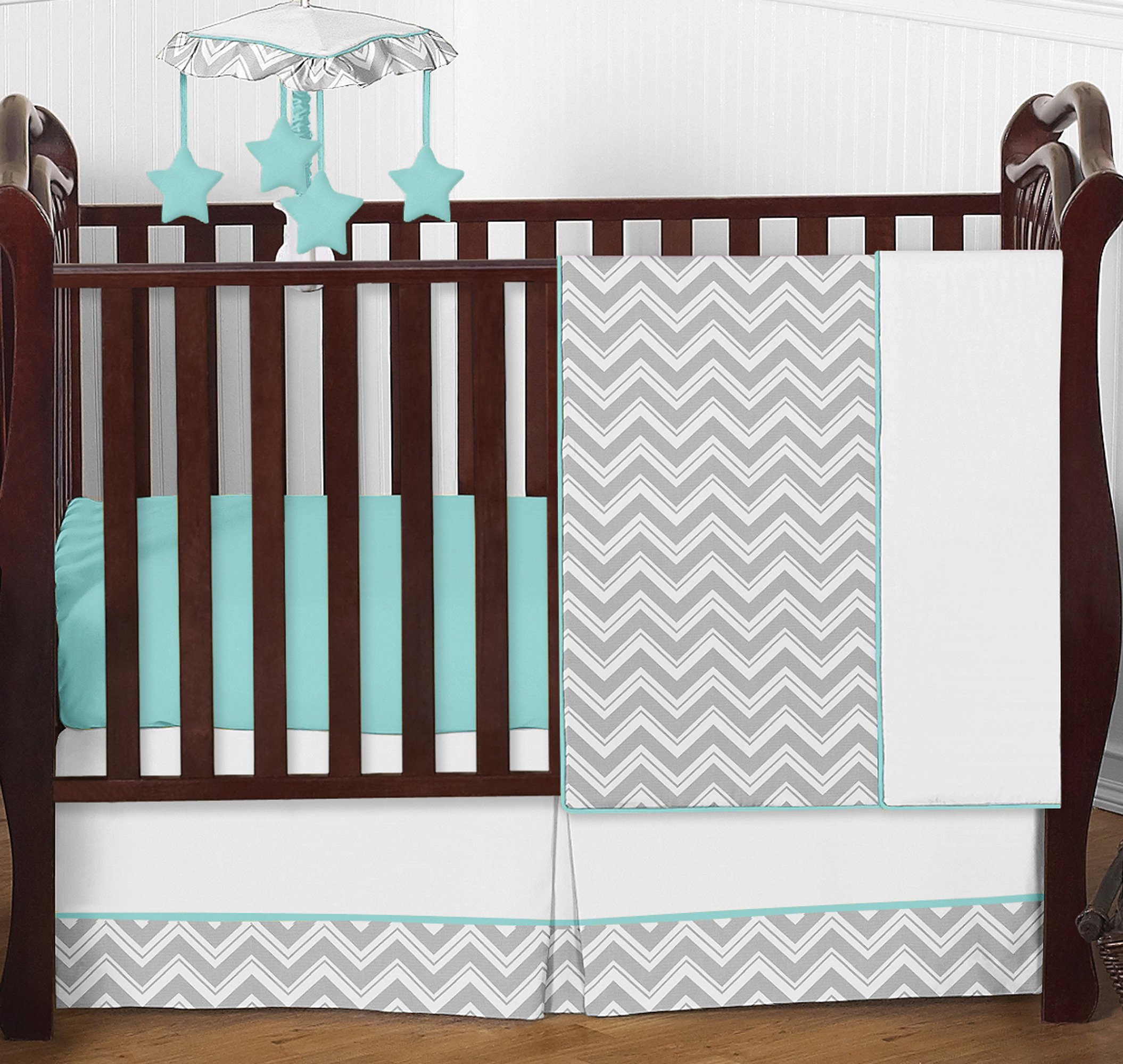Turquoise and Gray Chevron Zig Zag Fabric Memory/Memo Photo Bulletin Board by Sweet Jojo Designs
